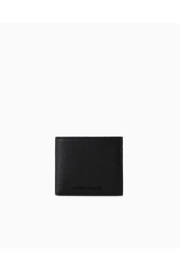 Emporio Armani Tumbled Leather Wallet With Coin Pocket - Black