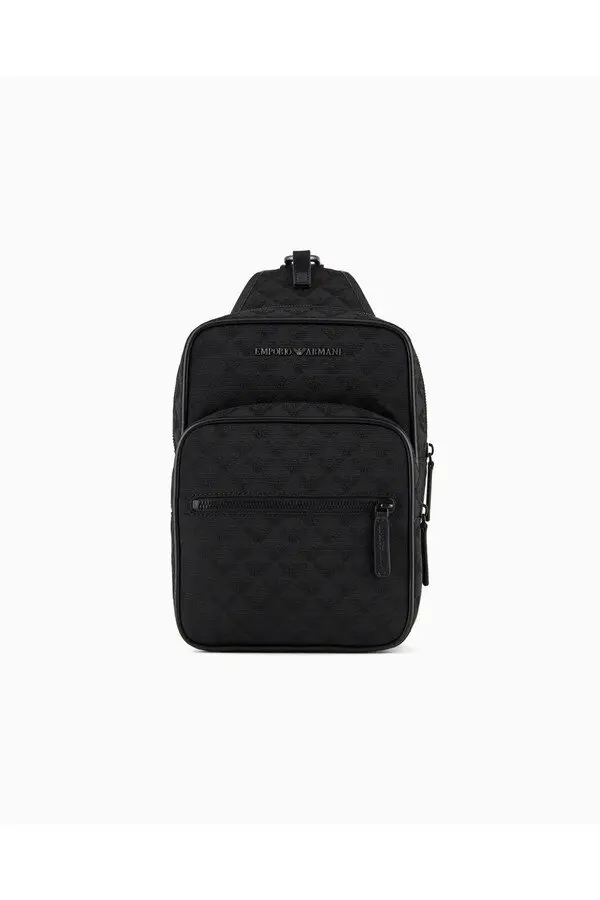 Emporio Armani Nylon Jacquard Eagle One-shoulder Backpack - Black