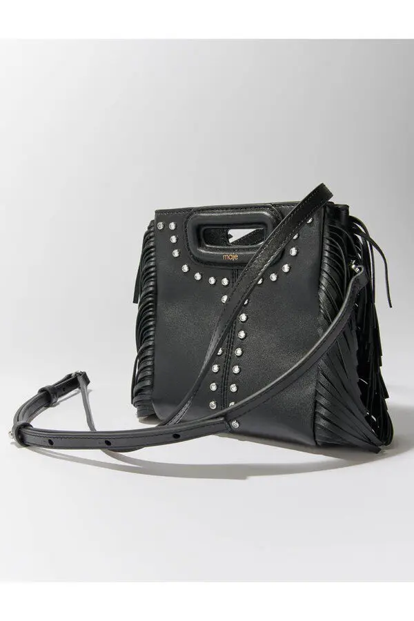 Maje M Mini Leather Bag With Fringes