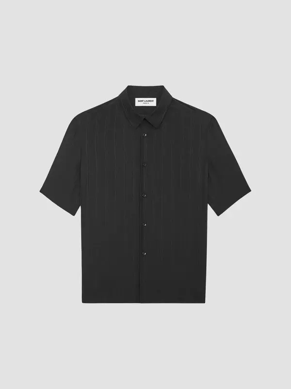 Saint Laurent Shirt In Matte And Shiny Cassandre Striped Silk - Black