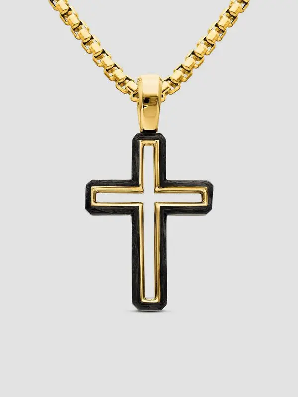 David Yurman Cross Pendant In 18k Yellow Gold, 24mm - Forged Carbon