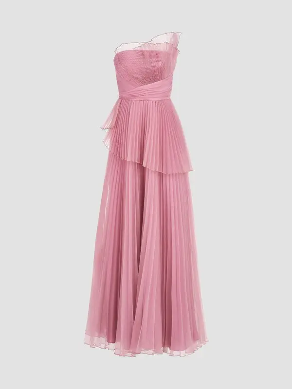 Theia Delphine Pleated One-shoulder Organza Gown - Dusk