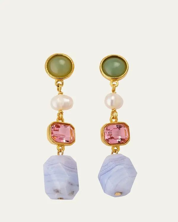 BEN-AMUN 24k Electroplated Gold Mixed-stone Drop Earrings - Blue Agate