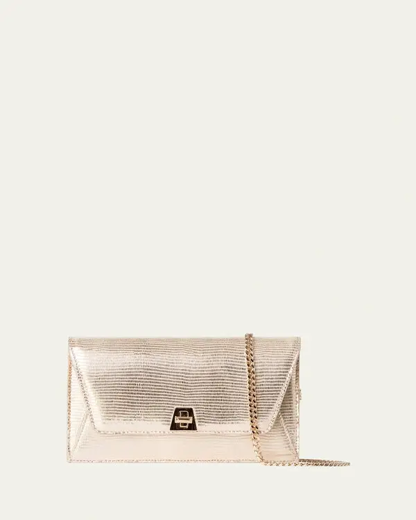 Akris Anouk Metallic Lizard-embossed Crossbody Bag - Stucco Metallic