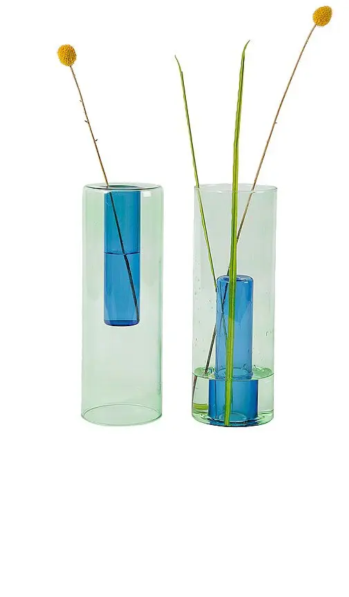BLOCK Large Reversible Glass Vase In Green - Green & Blue