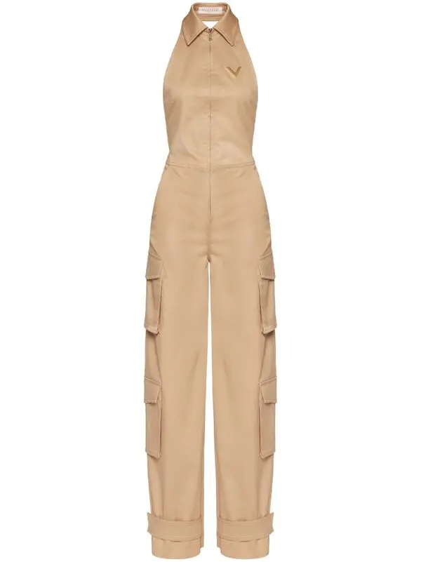 Valentino Garavani Stretch-cotton Cargo Jumpsuit - Neutrals