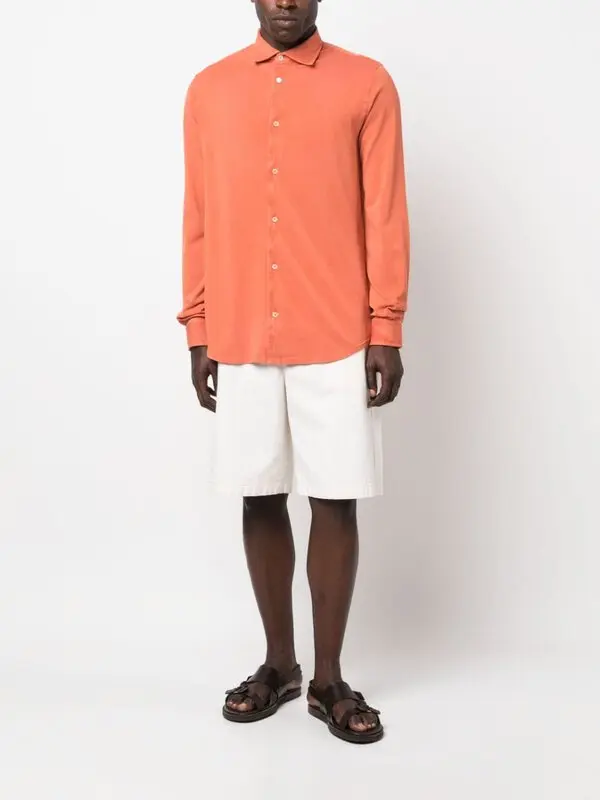 Fedeli Chambray Spread-collar Cotton Shirt - Orange