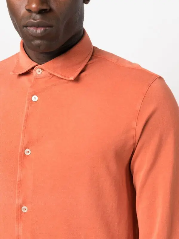 Fedeli Chambray Spread-collar Cotton Shirt - Orange