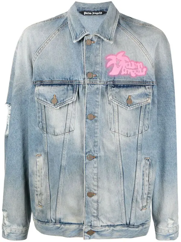 Palm Angels Graffiti-print Denim Jacket - Blue