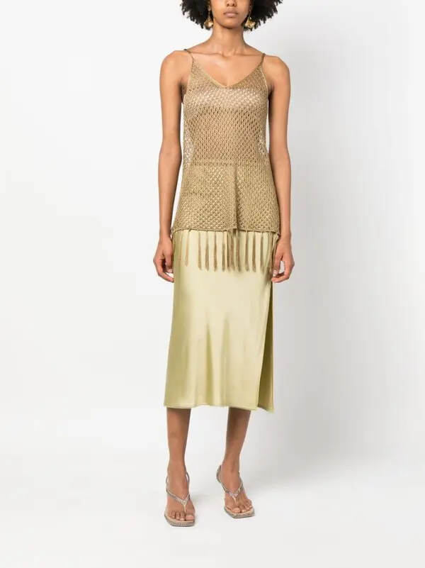 Dodo Bar Or Open-knit Fringed Top - Gold