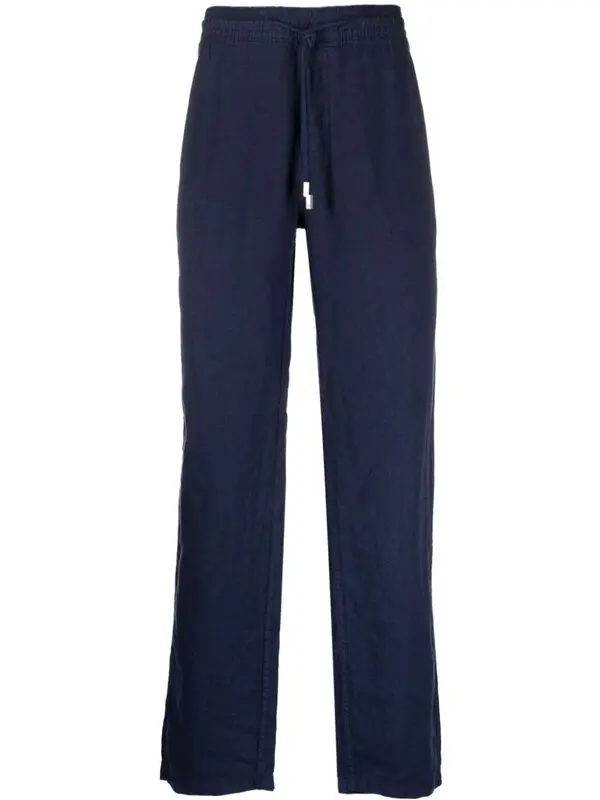 Vilebrequin Drawstring Straight-leg Linen Trousers - Blue