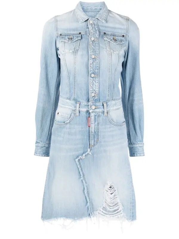 Dsquared2 Distressed Denim Shirtdress