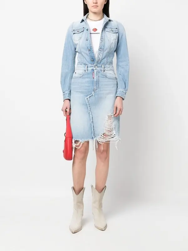 Dsquared2 Distressed Denim Shirtdress