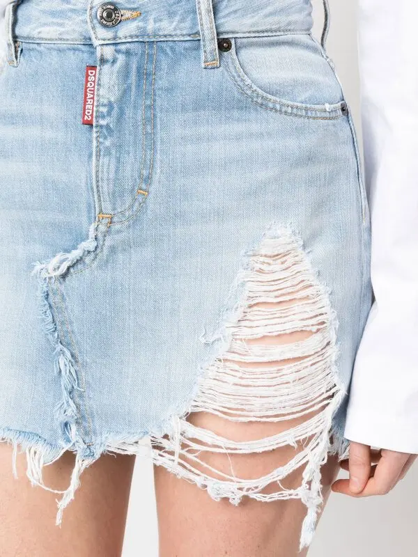 Dsquared2 Distressed Denim Miniskirt