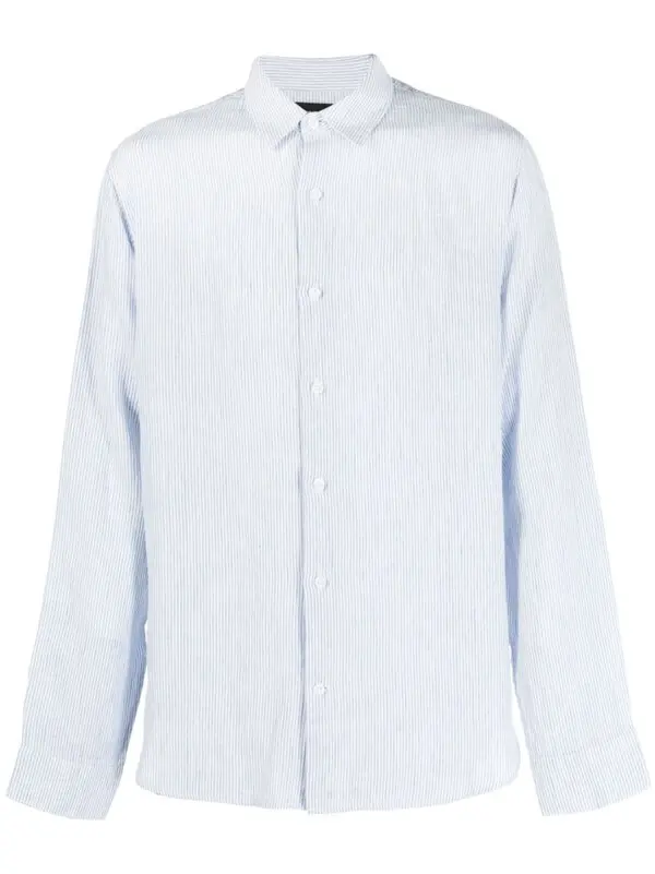 Vince Striped Button-up Linen Shirt - Blue
