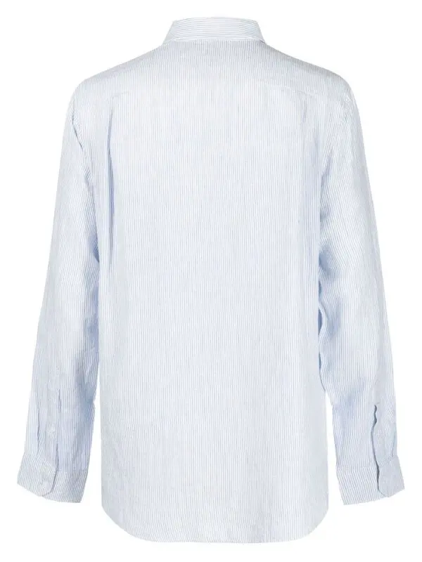 Vince Striped Button-up Linen Shirt - Blue
