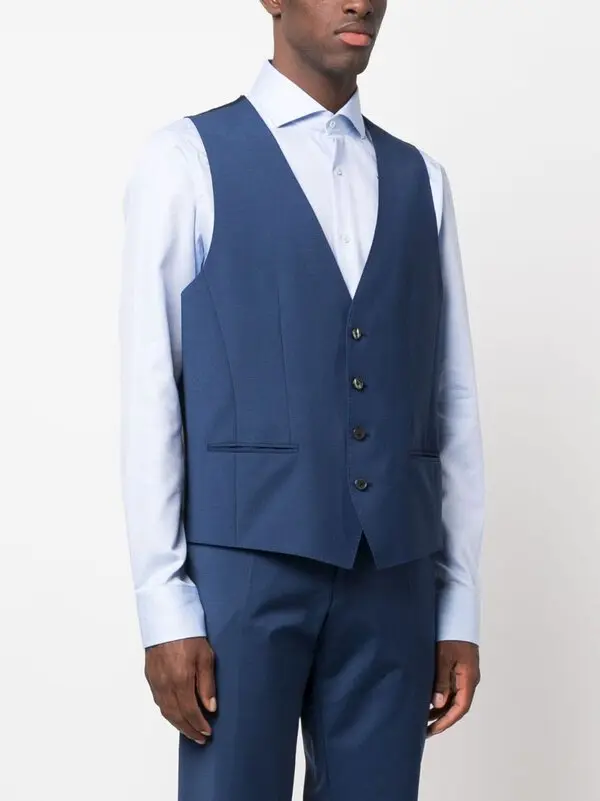 BOSS Single-breasted Buttoned Waistcoat - Blue