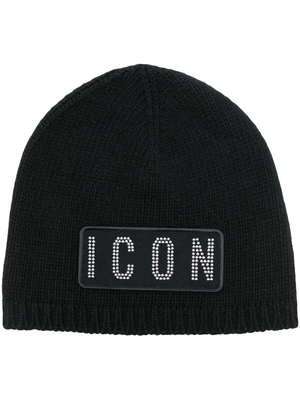 Dsquared2 Icon-patch Knitted Beanie - Black