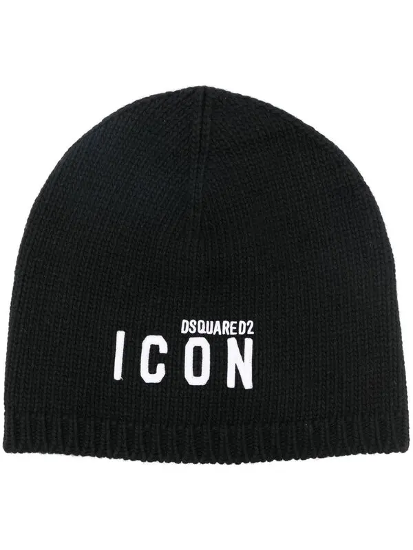 Dsquared2 Icon-embroidered Ribbed Beanie - Black