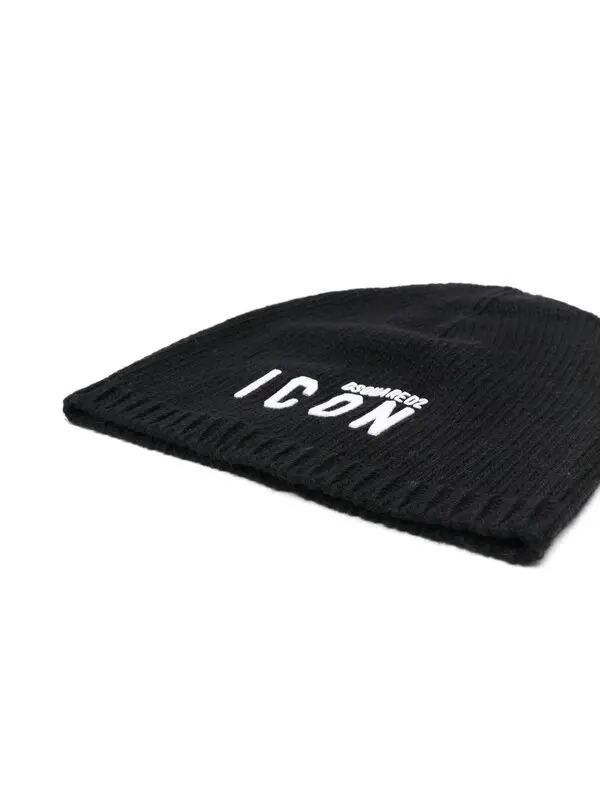 Dsquared2 Icon-embroidered Ribbed Beanie - Black