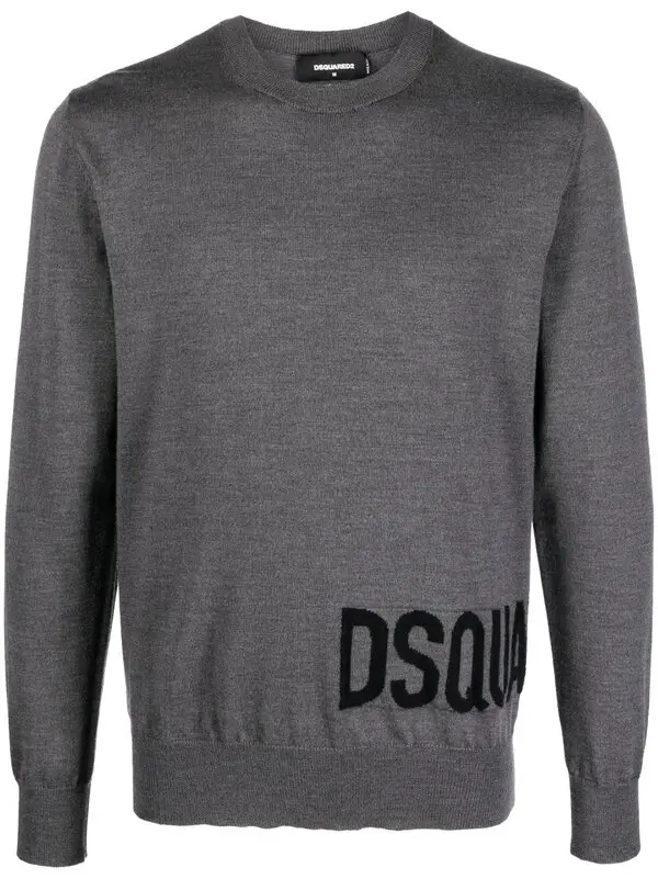 Dsquared2 Logo-intarsia Crew-neck Sweater - Grey