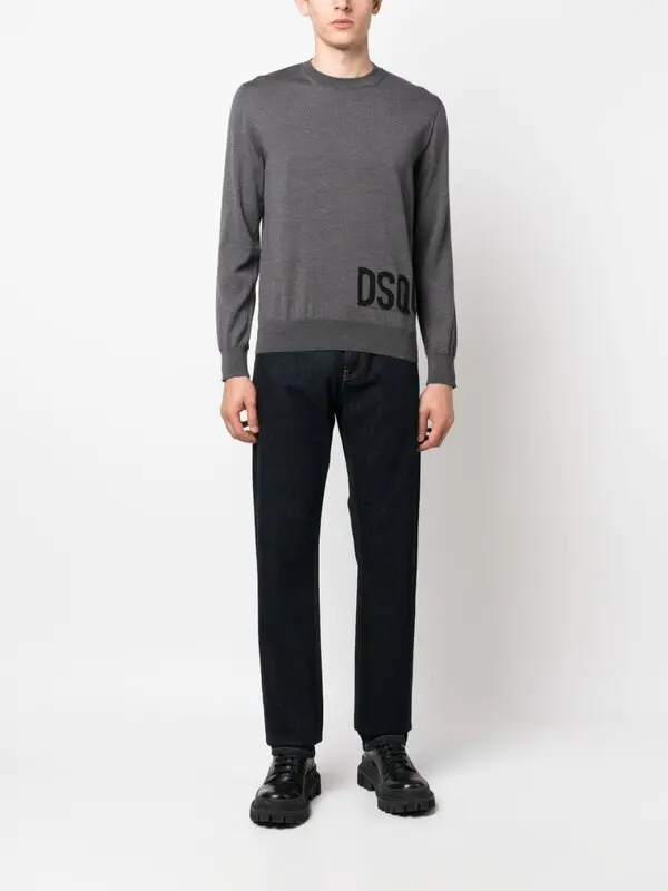 Dsquared2 Logo-intarsia Crew-neck Sweater - Grey