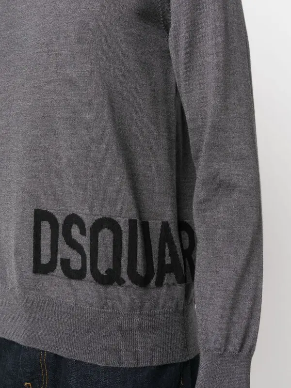 Dsquared2 Logo-intarsia Crew-neck Sweater - Grey