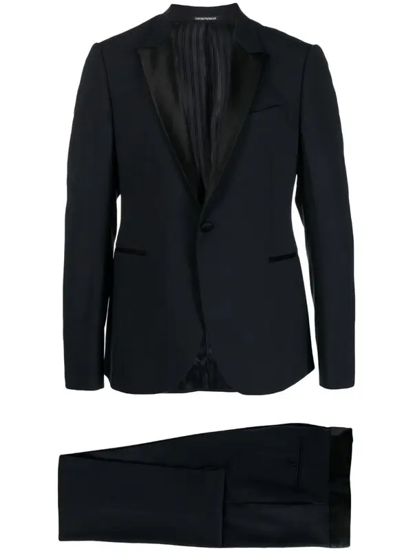 Emporio Armani Satin-trim Single-breasted Suit - Blue