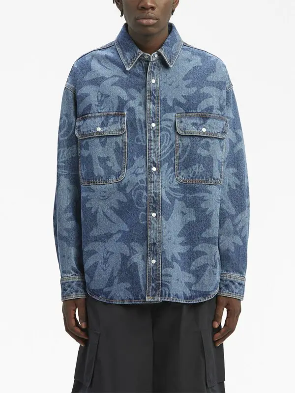 Palm Angels Palmity Laser-print Denim Shirt