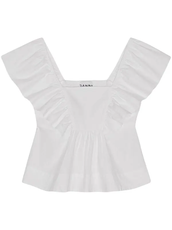GANNI Ruffled Poplin Sleeveless Blouse