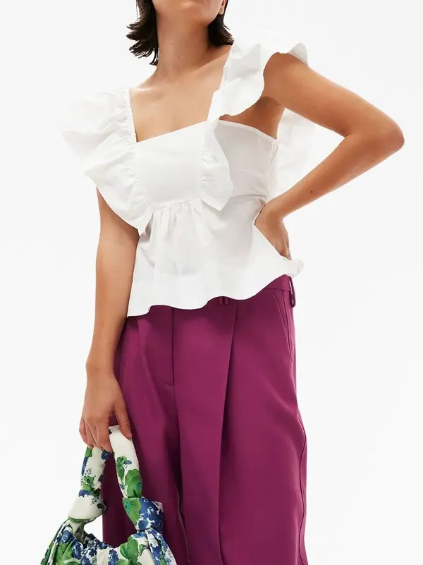 GANNI Ruffled Poplin Sleeveless Blouse