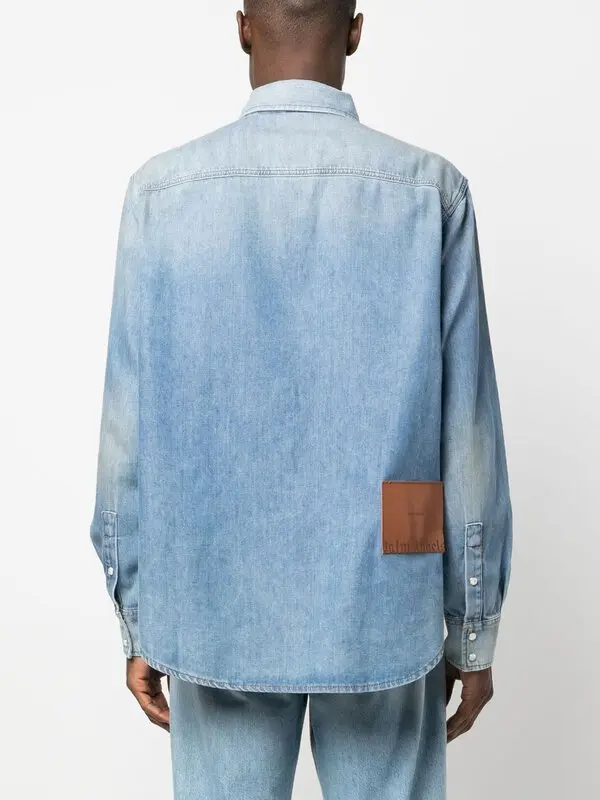 Palm Angels Monogram-embroidered Denim Shirt - Blue