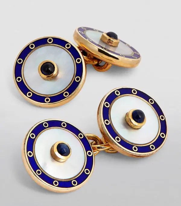 DEAKIN & FRANCIS Yellow Gold And Sapphire Chain-link Cufflinks