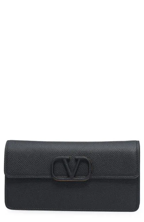 Valentino Garavani Vlogo Signature Leather Wallet On A Chain - Nero