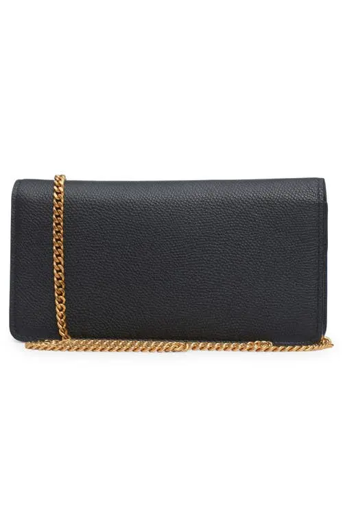 Valentino Garavani Vlogo Signature Leather Wallet On A Chain - Nero