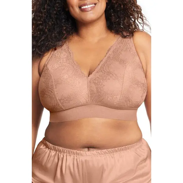 GLAMORISE Bramour Lexington Lace Plunge Bralette - Cappuccino