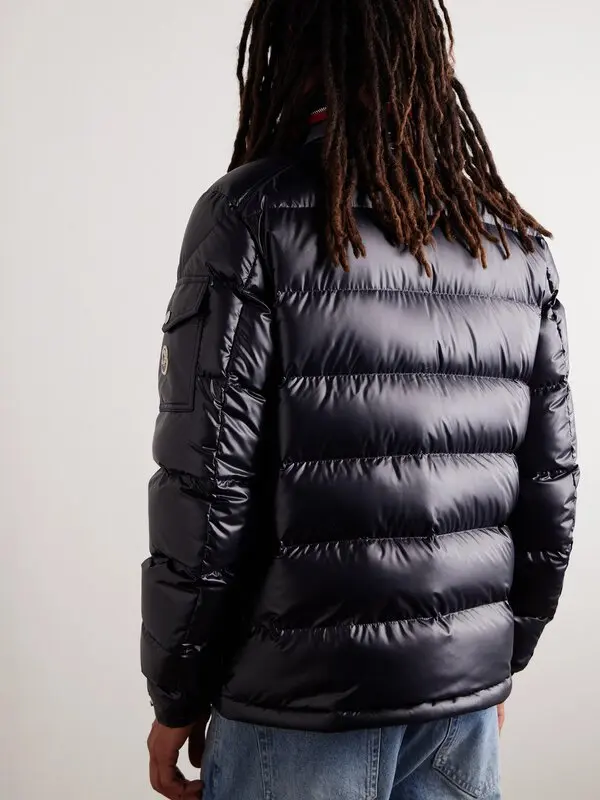 Moncler Bourne Quilted Shell Down Jacket With Logo - Blue