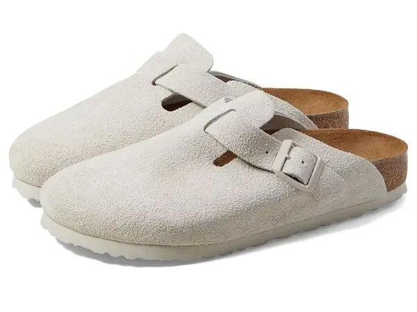 BIRKENSTOCK Boston Clog Soft Footbed Suede Mule Shoes - White