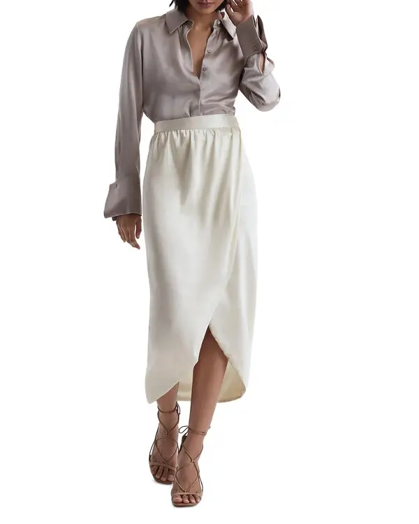 REISS Tyra Silk Wrap Skirt