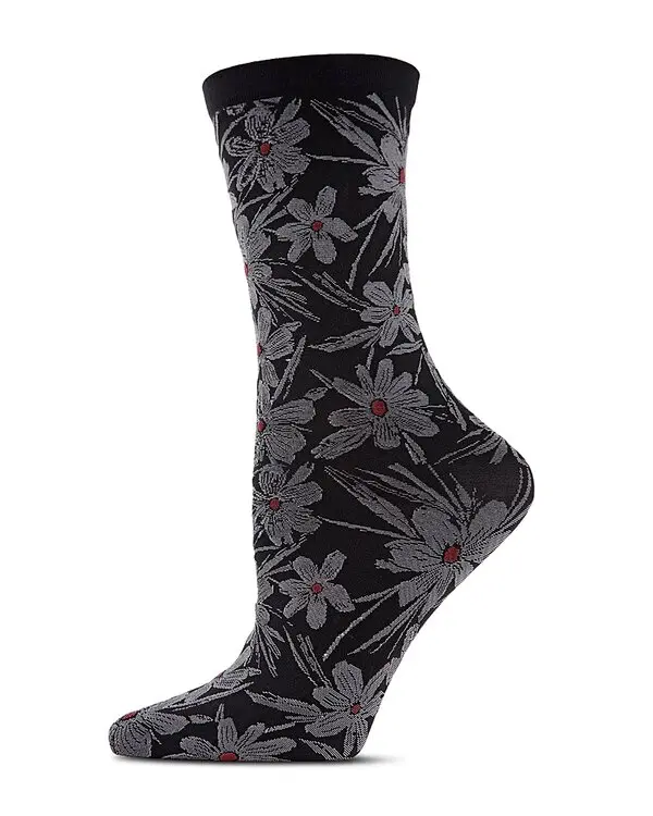 Natori Abstract Floral Crew Socks - Black
