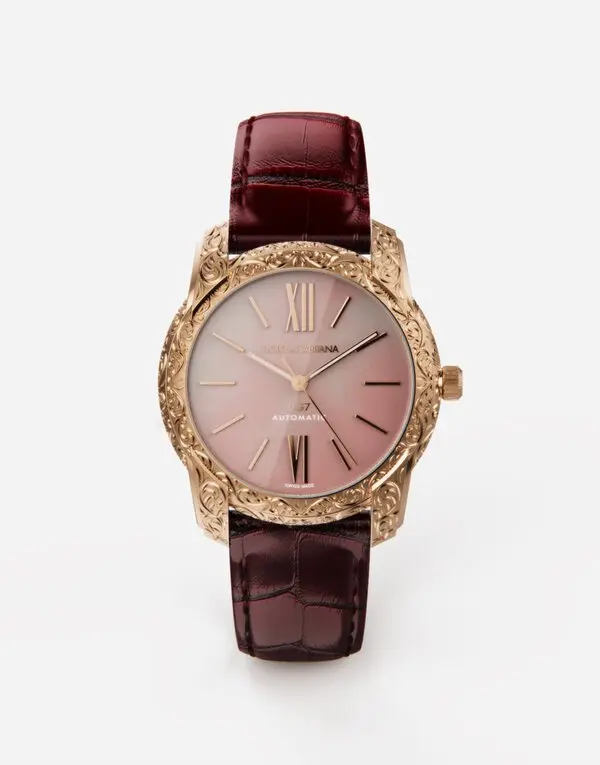 Dolce & Gabbana Dg7 Gattopardo Watch With Pink Mother Of Pearl Dial - Burgundy