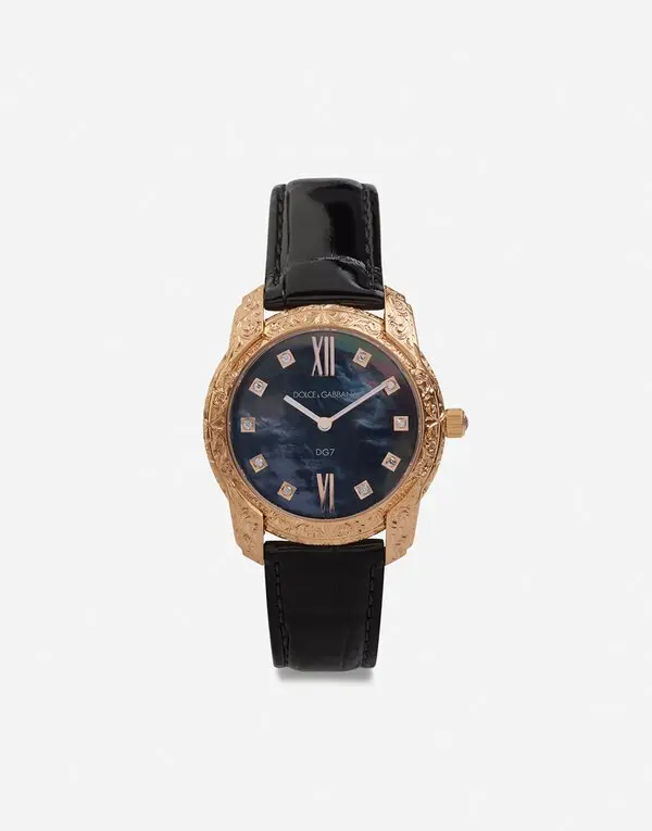 Dolce & Gabbana Dg7 Gattopardo Watch In Rose Gold With Mother Of Pearl And Diamonds - Black