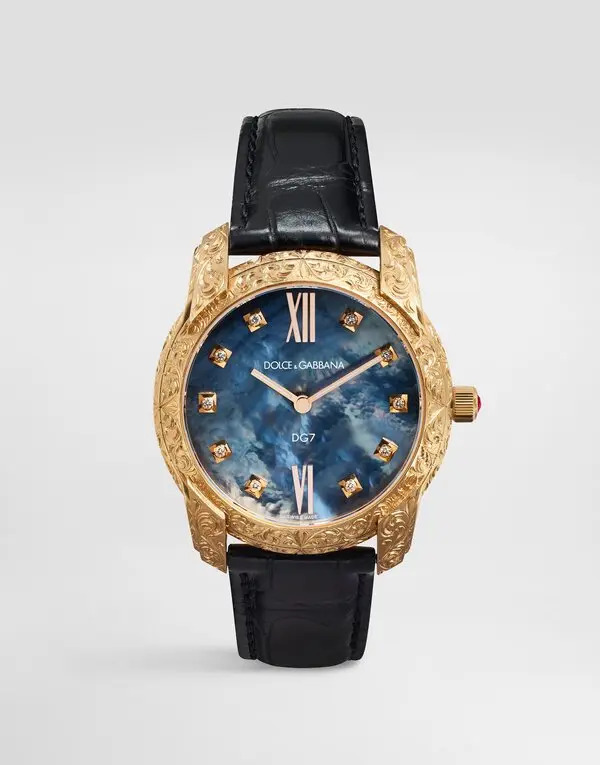 Dolce & Gabbana Dg7 Gattopardo Watch In Rose Gold With Mother Of Pearl And Diamonds - Black
