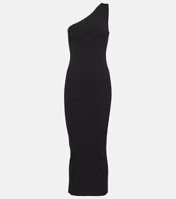 TOTEME Ribbed-knit One-shoulder Midi Dress - Black