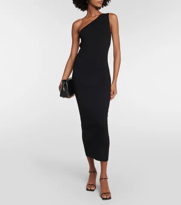 TOTEME Ribbed-knit One-shoulder Midi Dress - Black