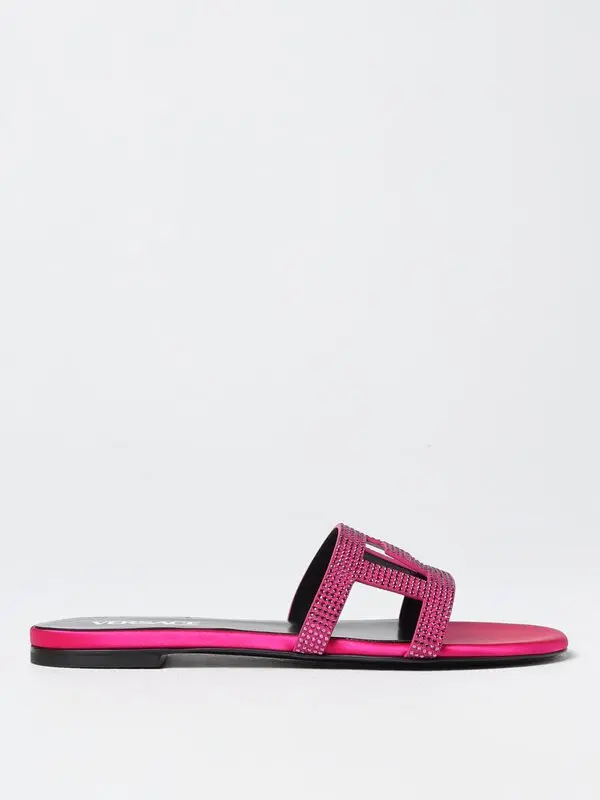 Versace Embellished Slides In Satin And Suede - Pink