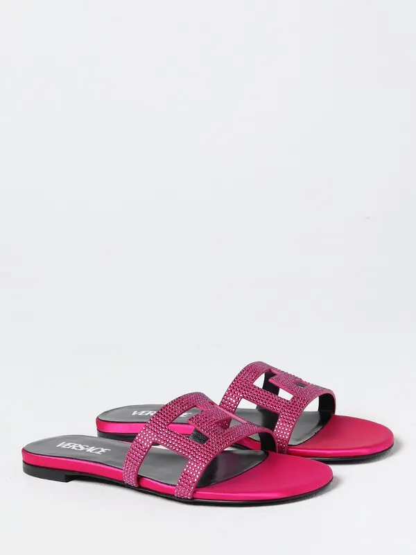 Versace Embellished Slides In Satin And Suede - Pink