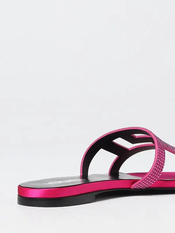 Versace Embellished Slides In Satin And Suede - Pink