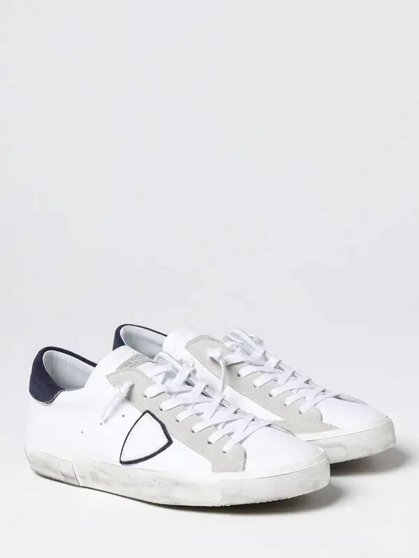 Philippe Model Leather Low-top Sneakers With Distressed Effect And Shield Logo