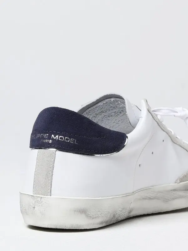 Philippe Model Leather Low-top Sneakers With Distressed Effect And Shield Logo